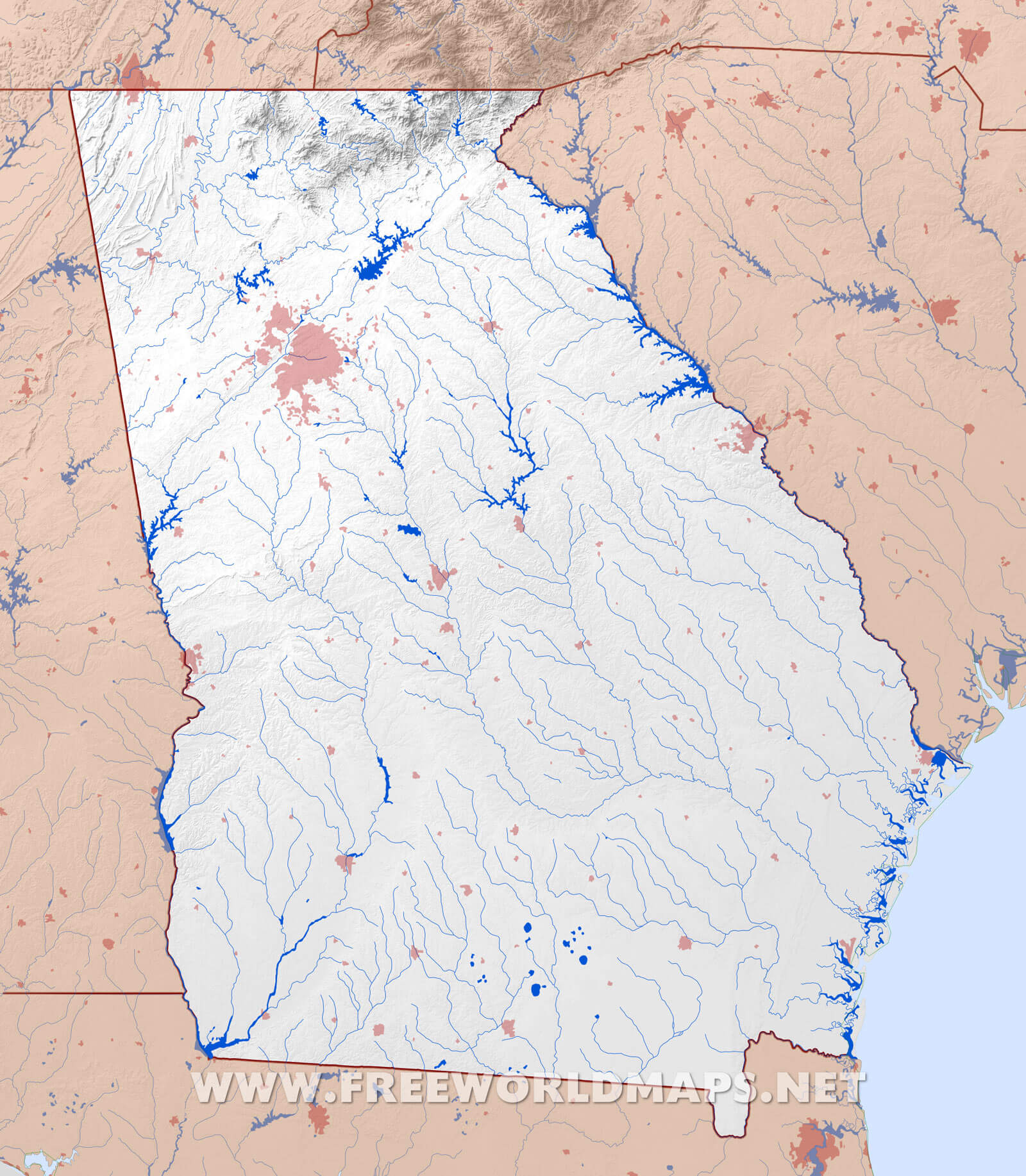 Physical map of Georgia