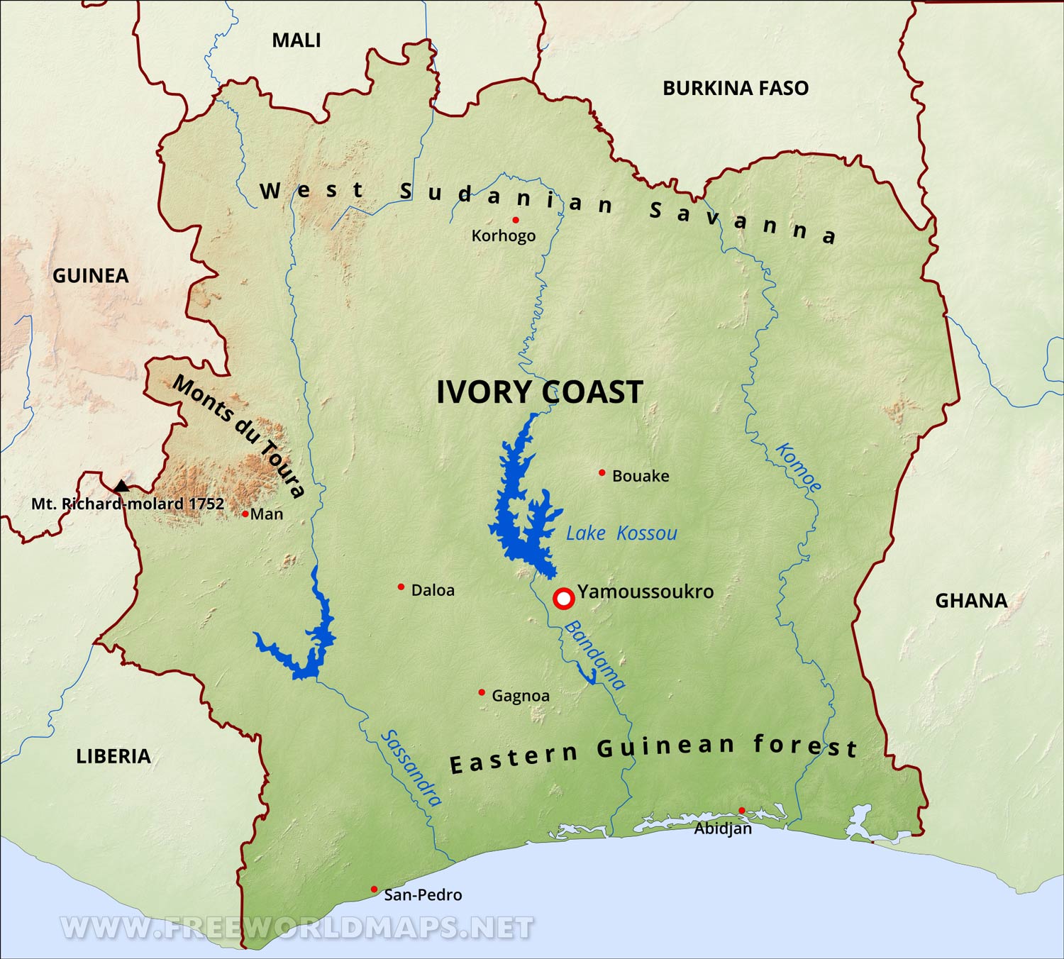 Ivory Coast Physical Map