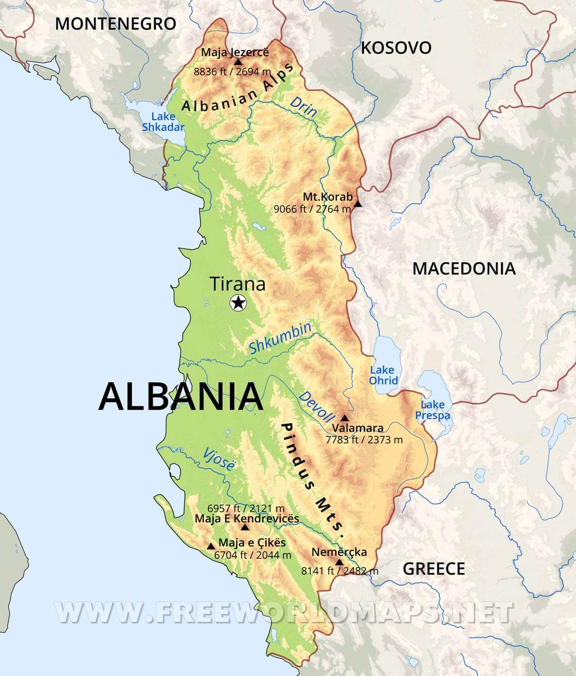 Albania Physical Map Albania Physical Map