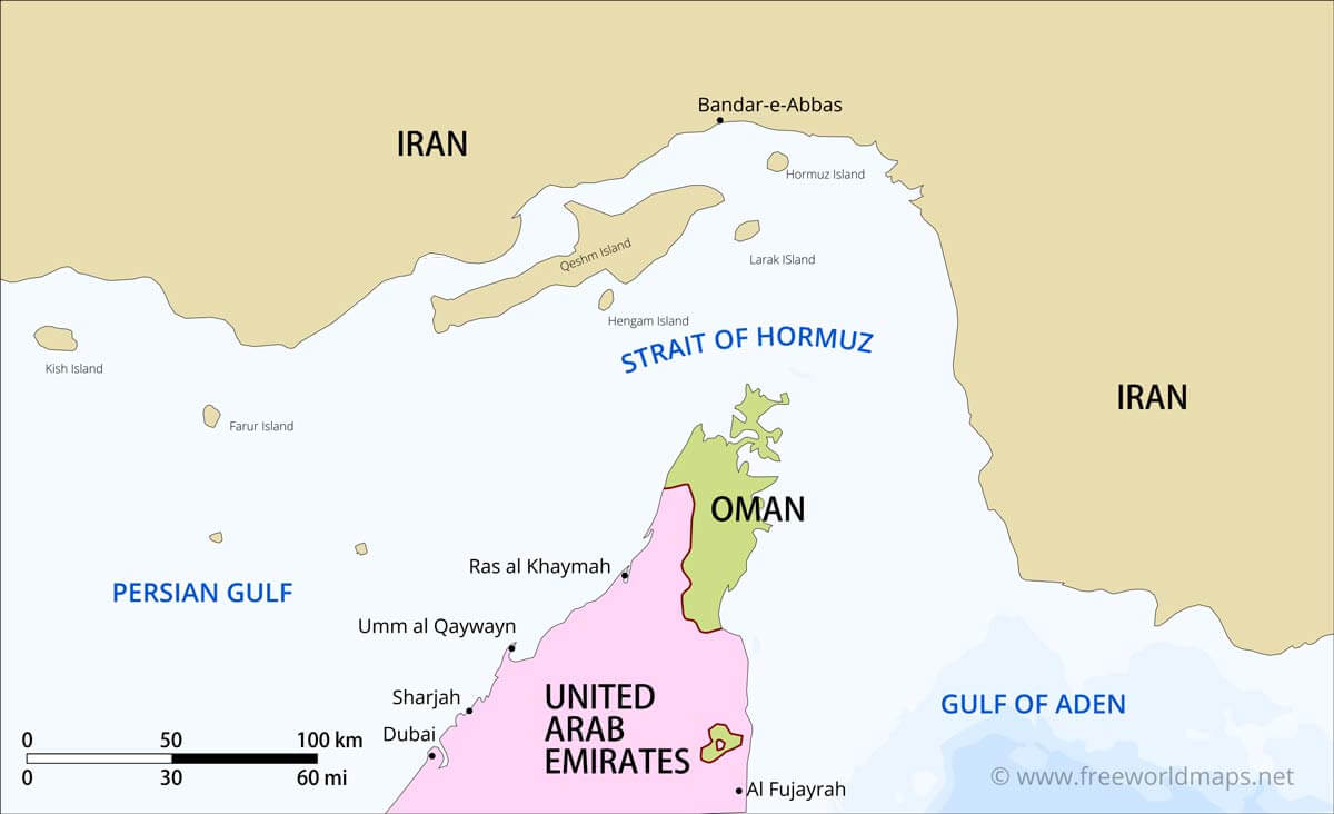 Strait Of Hormuz Map By Freeworldmaps Strait Of Hormuz Map By Freeworldmaps