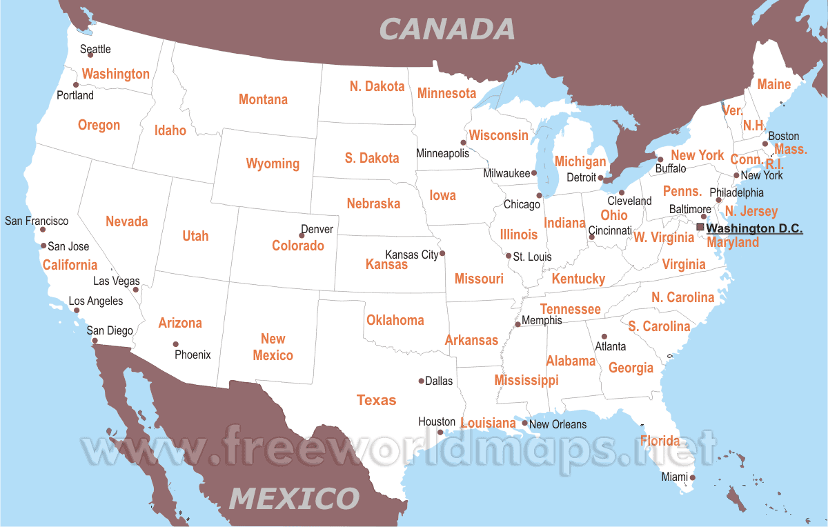 With Cities USA Political Map. Color Vector Map With State Borders ...
