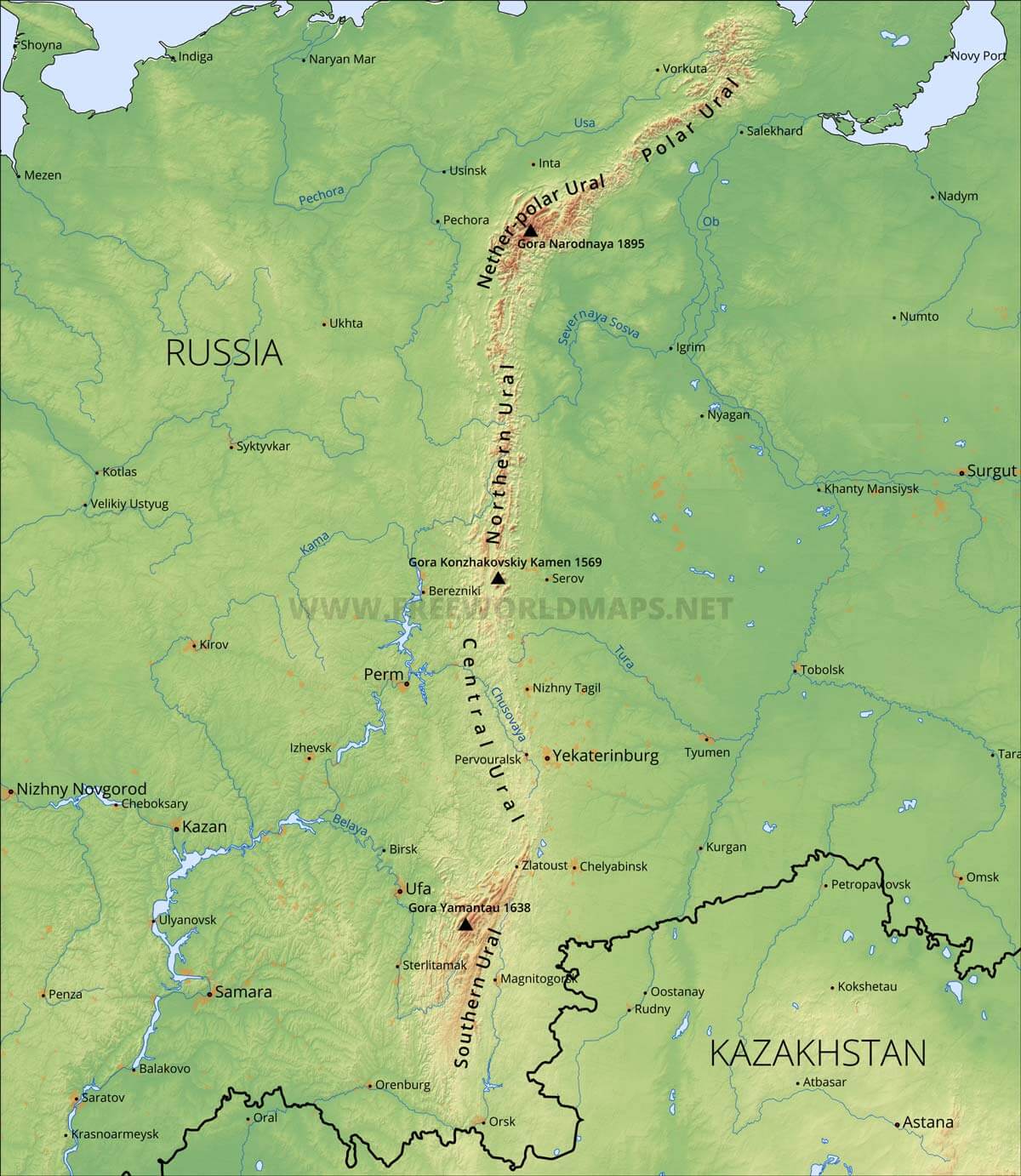 Ural Mountains Map Ural Mountains Map