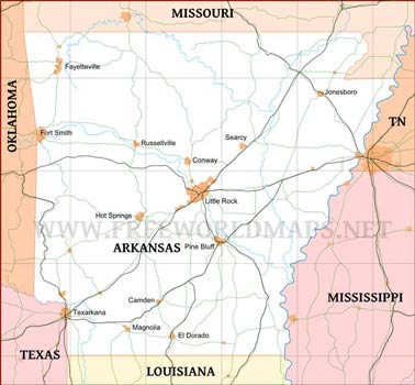 Where is Arkansas located on the map?