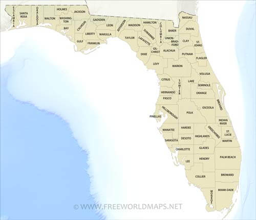Physical map of Florida